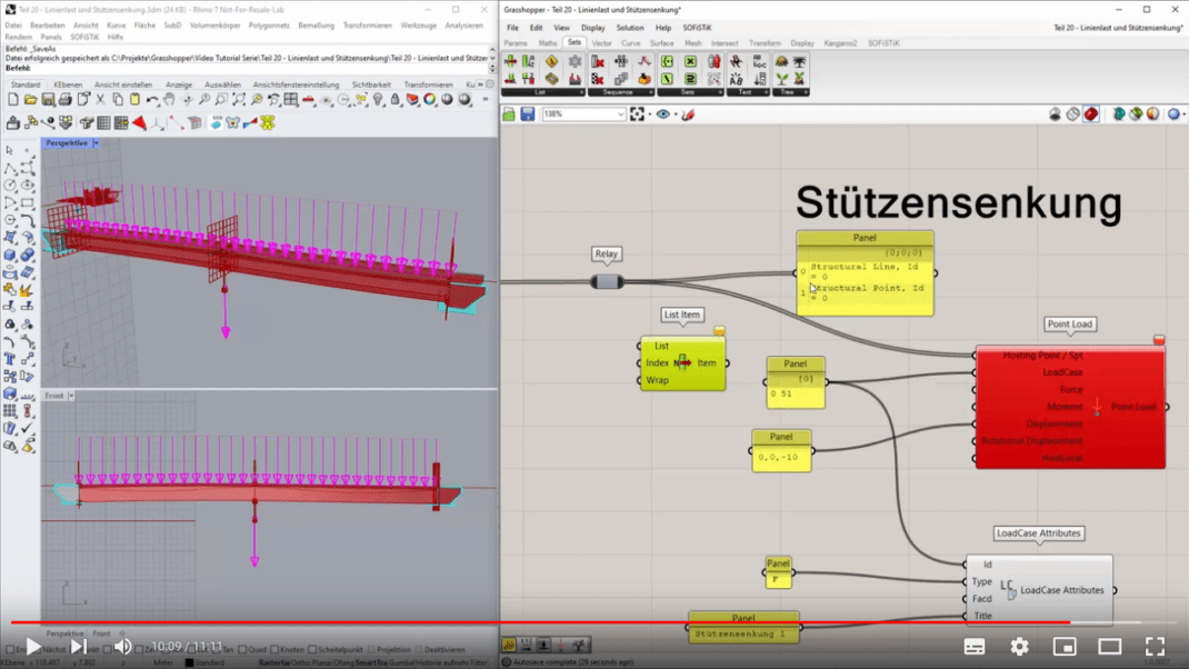 Linienlast und Stützensenkung mit Grasshopper