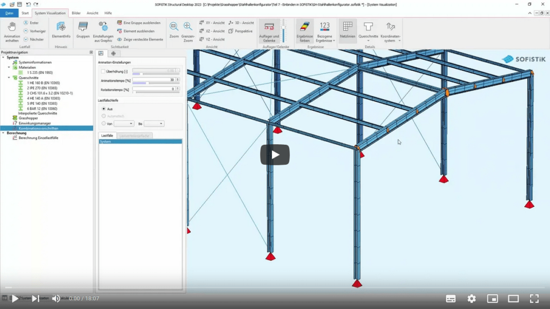 Einbinden in SOFiSTiK: Stahlhallen Konfigurator mit Grasshopper + SOFiSTiK