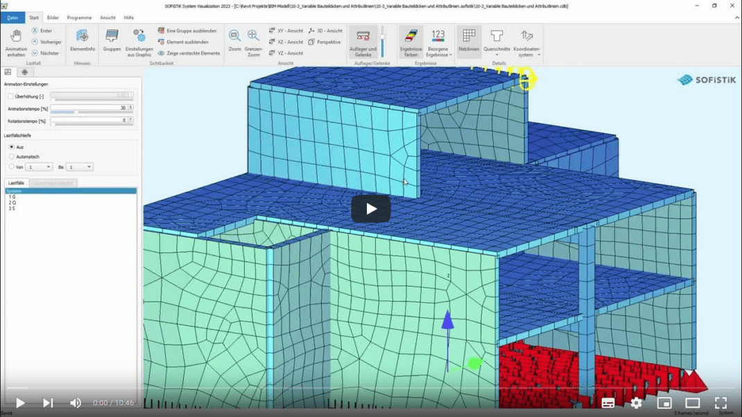 Variable Bauteildicken und Attributlinien in SOFiSTiK mit Revit